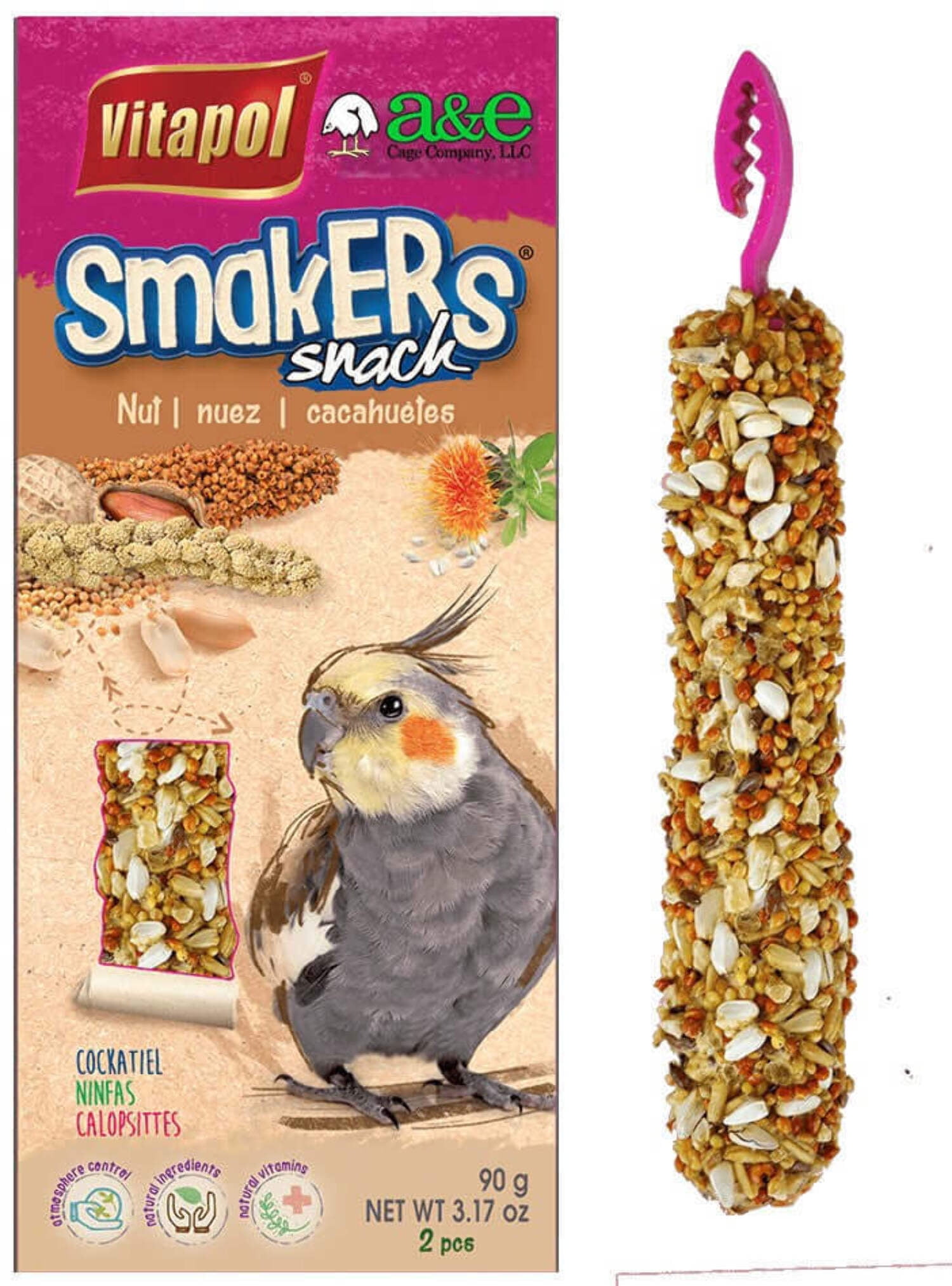 AE Cage Company Bird Food: Smakers Cockatiel Nut Treat Sticks, Snack ...