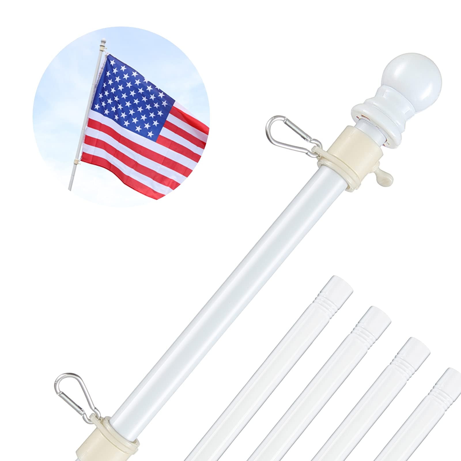 AEASKIEY White Flagpole Tangle Free for Outside, Heavy Duty Without ...