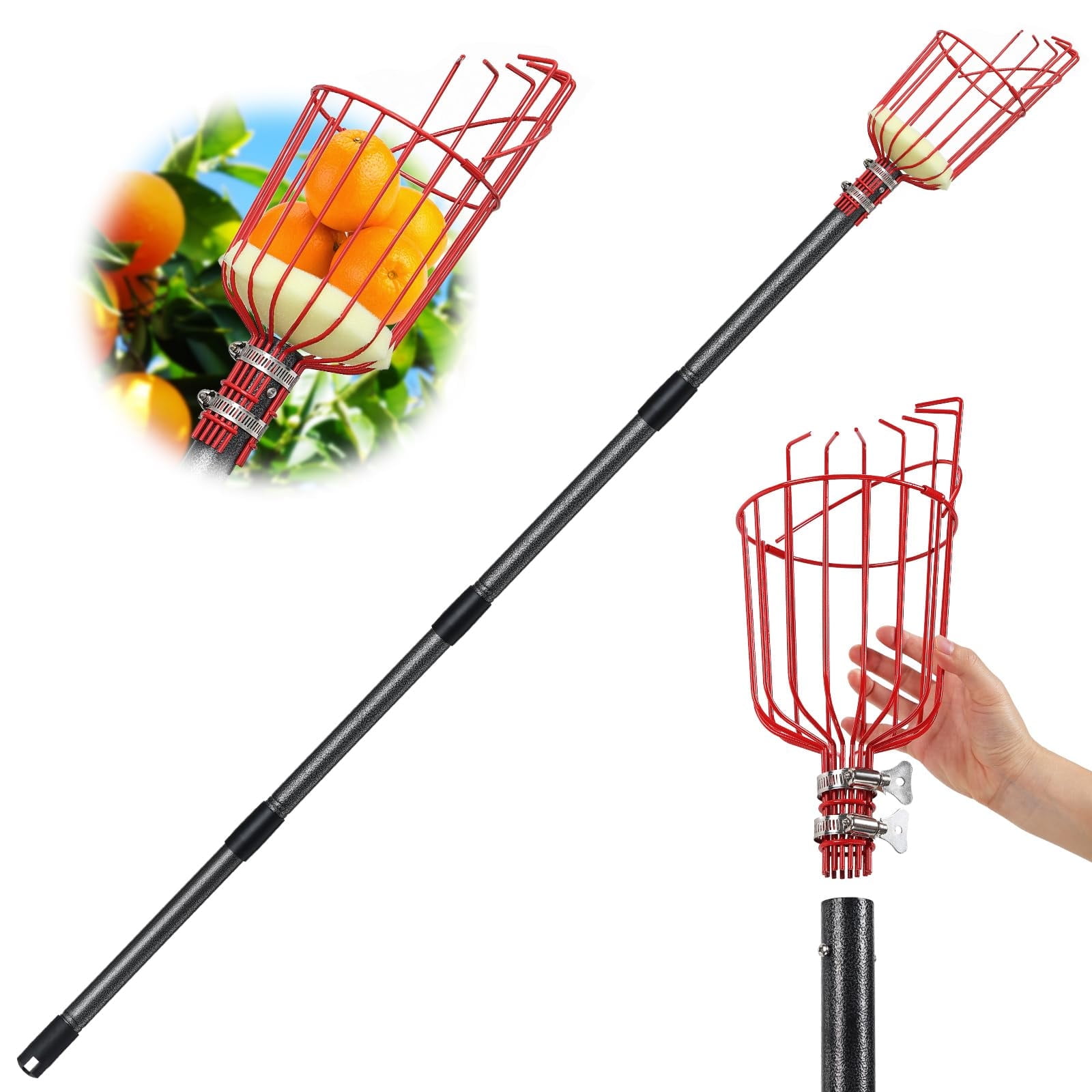 AEASKIEY Fruit Picker Pole with Basket Telescoping, Adjustable Citrus ...