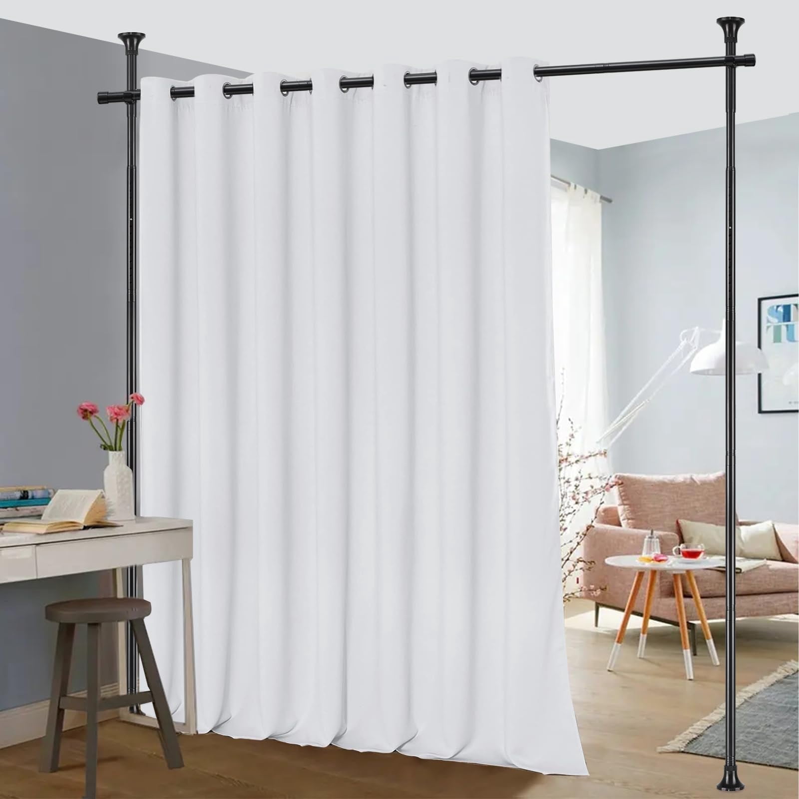 AEASKIEY Room Dividers Curtain Rod No Drill, 4-10ft(H) 28-70inch(W ...