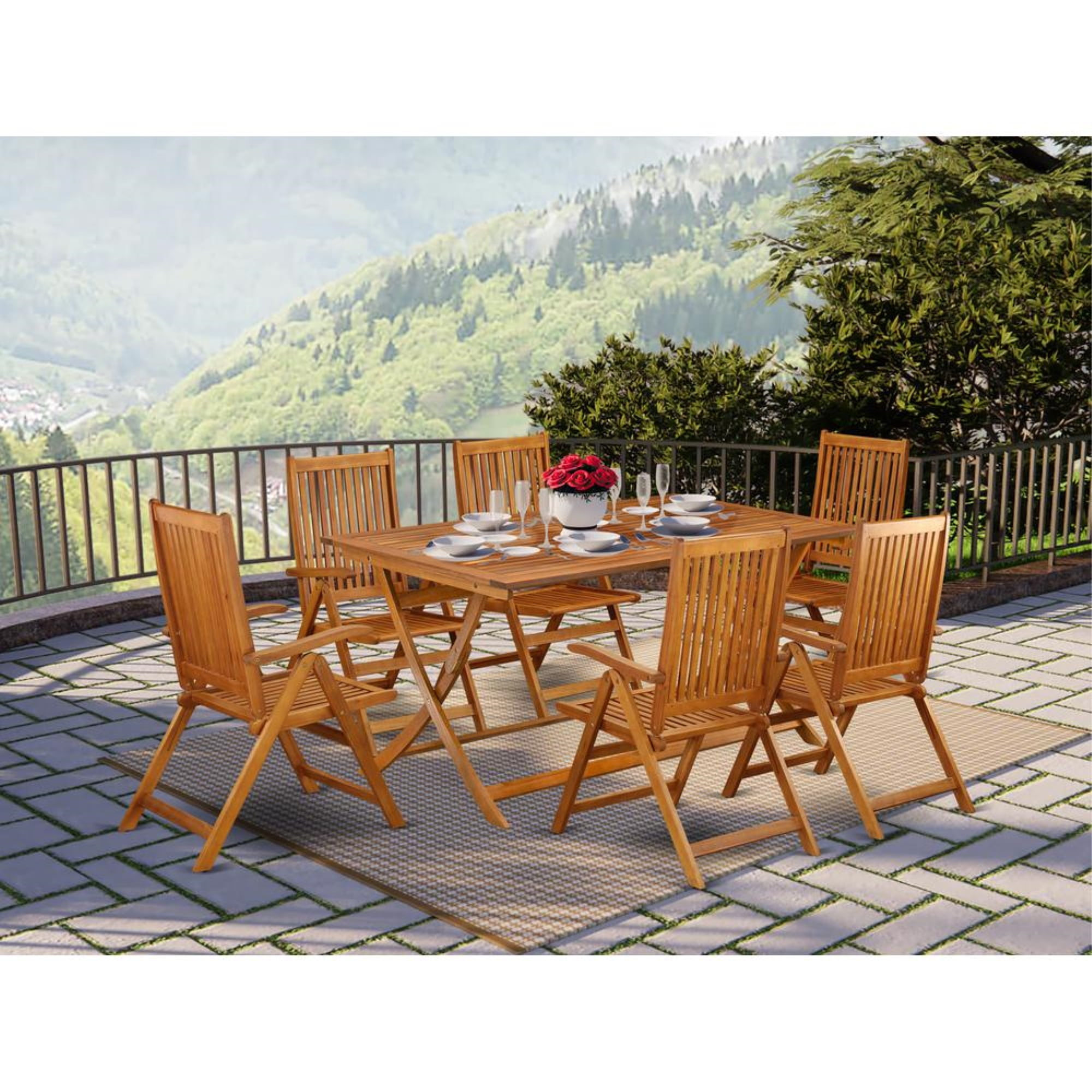 AECN7C5NA - 7 Piece Modern Folding Table Set-Beautiful Wood Table with ...