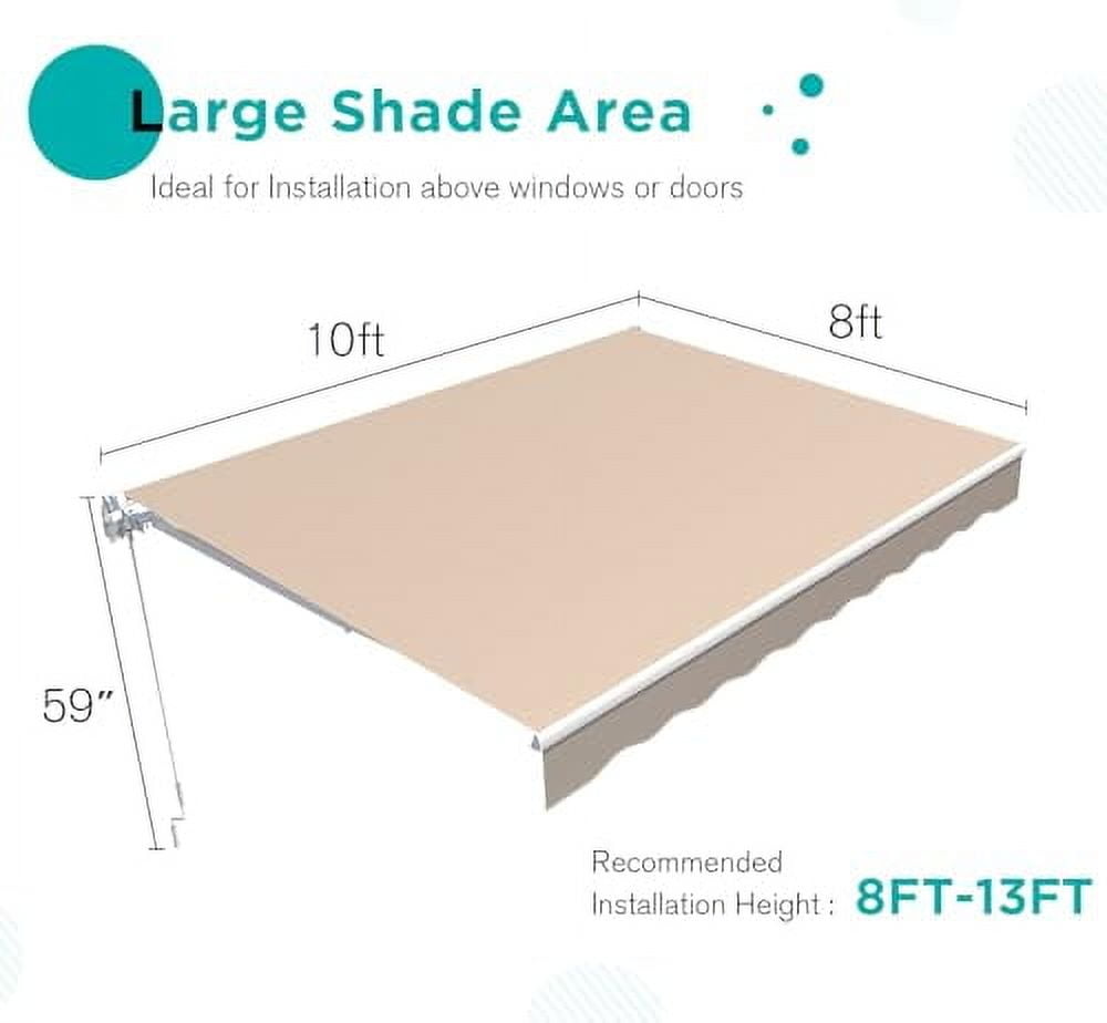 AECOJOY 10'×8' Manual Retractable Awning Sun Shade Patio Awning Cover ...