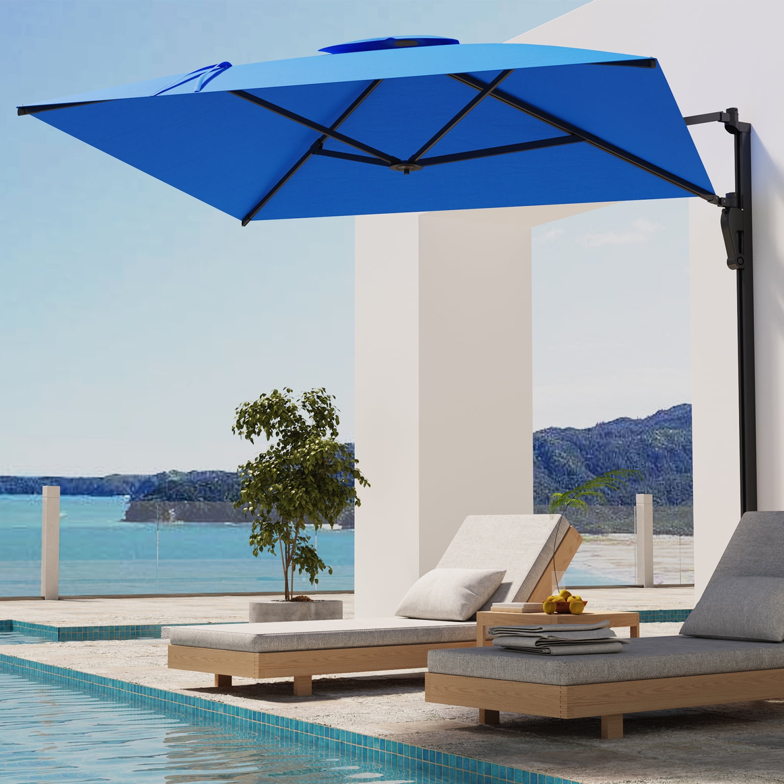 AECOJOY 10 ft Wall Mounted Patio Umbrella Outdoor Rectangle Umbrella ...