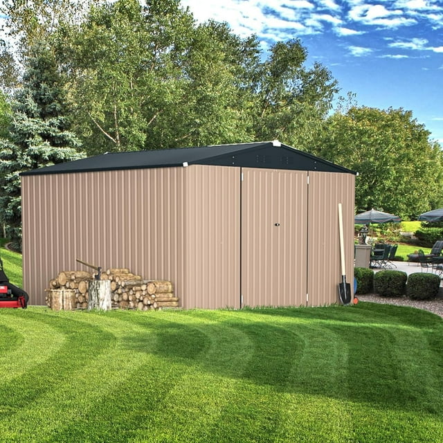 AECOJOY Large 10'x10' Heavy Duty Backyard Storage Shed, Lockable Metal ...