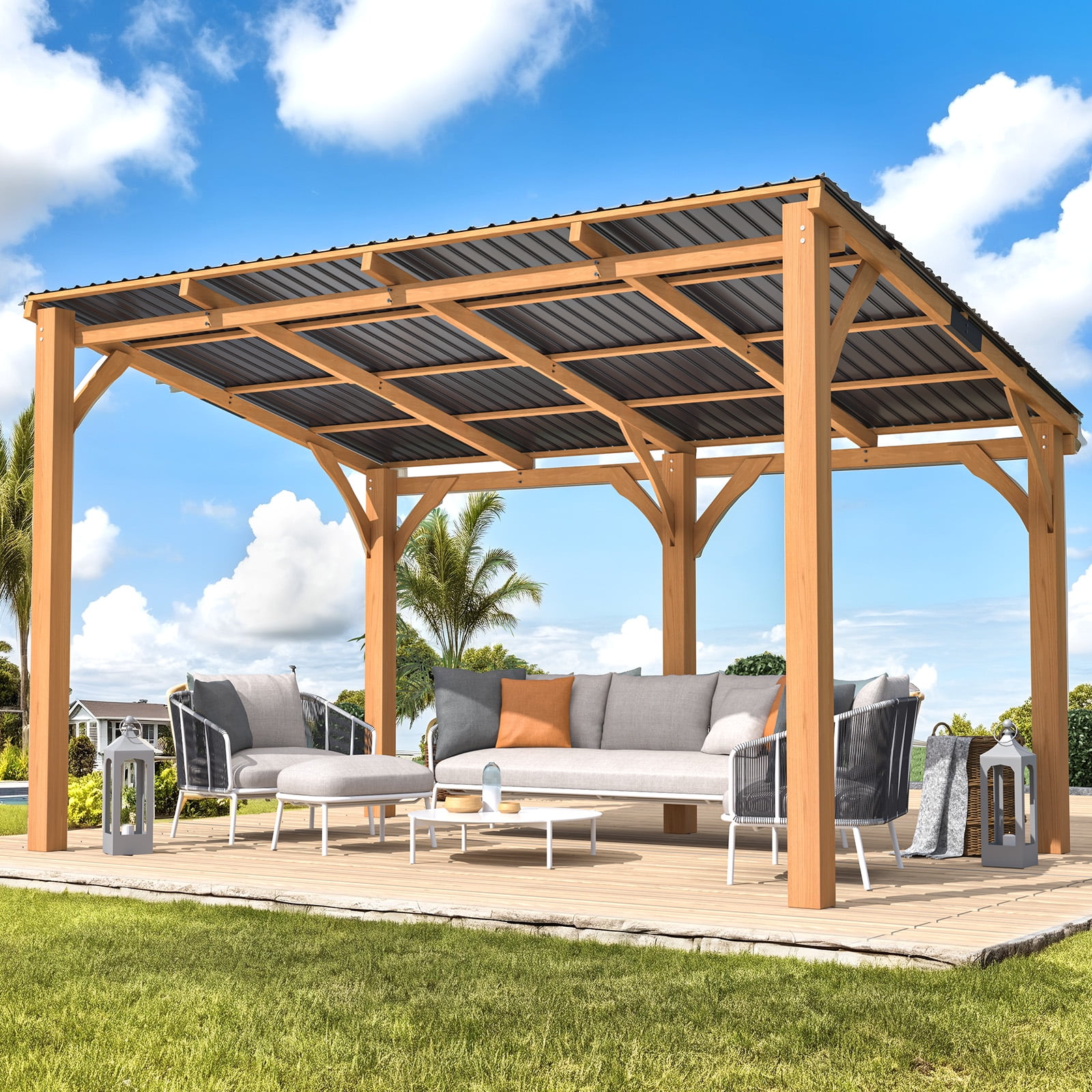 AECOJOY 10' x 10' Wood Gazebo, Outdoor Heavy Duty Wooden Pergola on ...