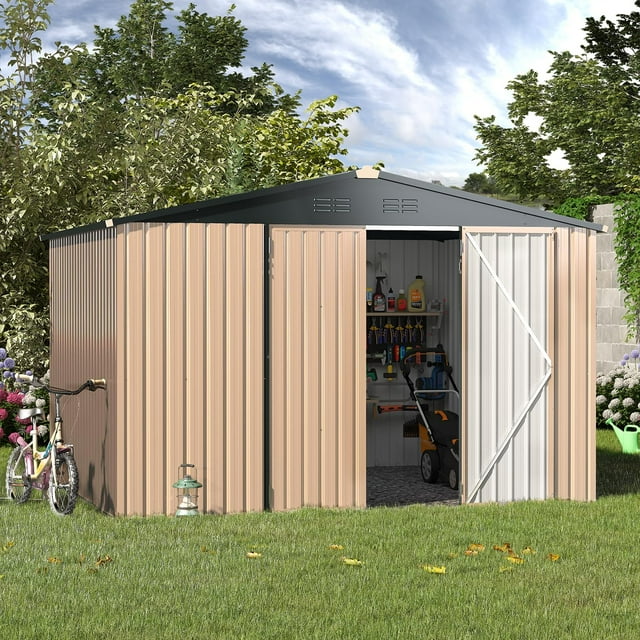 AECOJOY Extra Large 10' x 8' Yard Storage Shed, Lockable Metal Garden ...