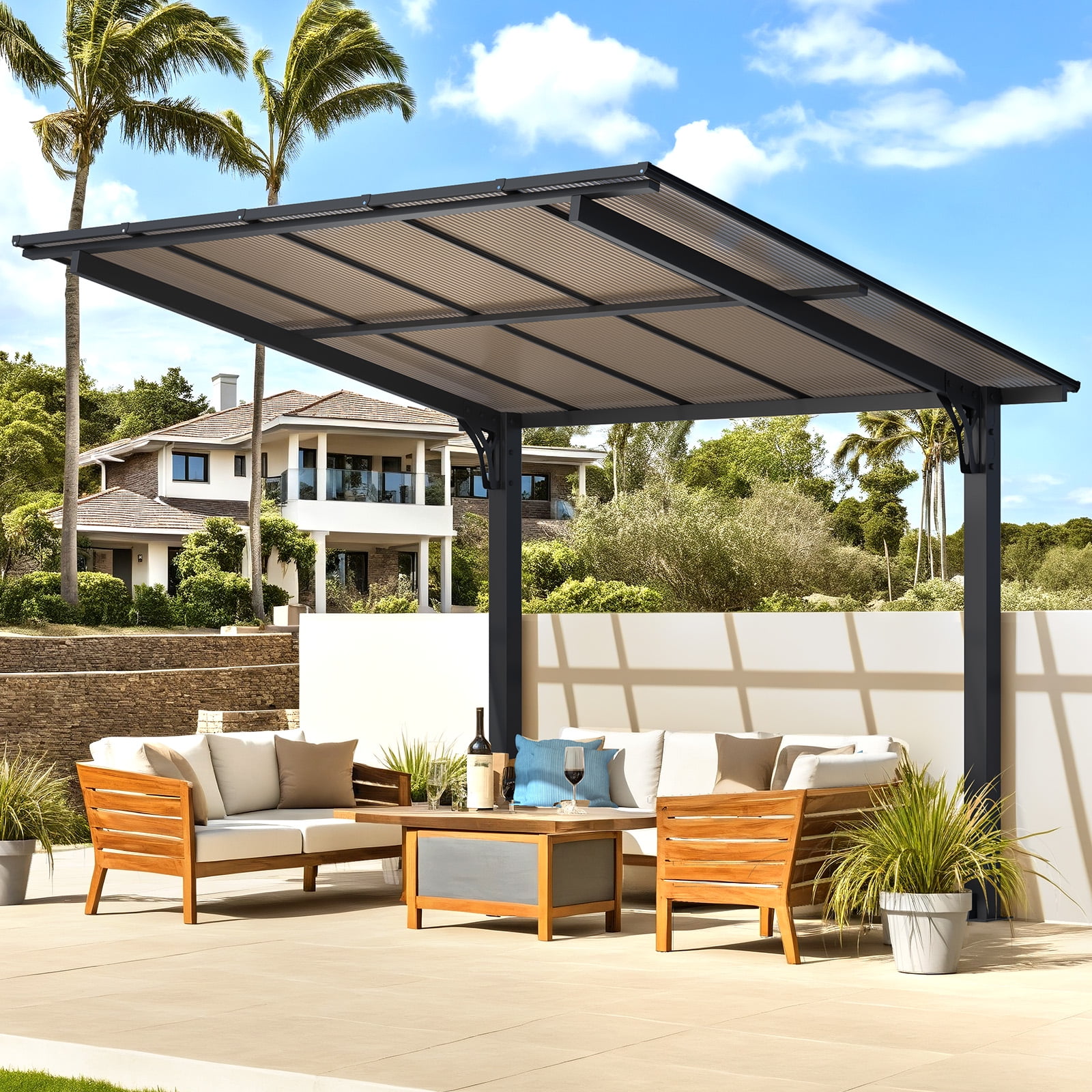 AECOJOY 10'x8' Gazebo, Outdoor Wall Mounted Hardtop Gazebo & Pergola ...