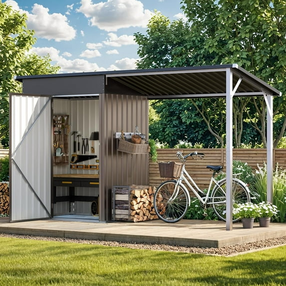 AECOJOY 10x4FT Metal Lean to Shed with Open-Sided Pergola, 5x3 FT ...
