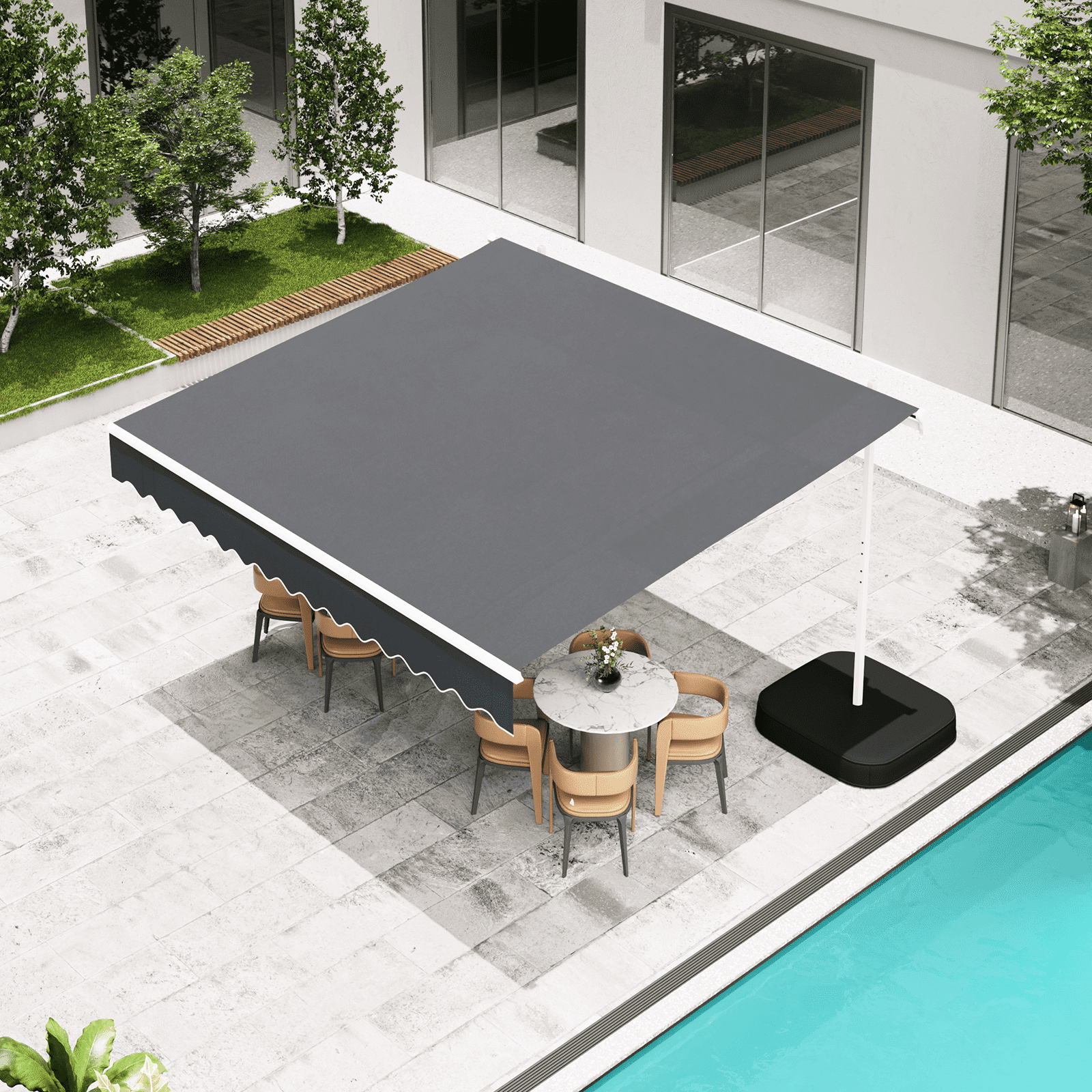 AECOJOY 10x8 ft. Free Standing Retractable Awning with Weighted Base ...
