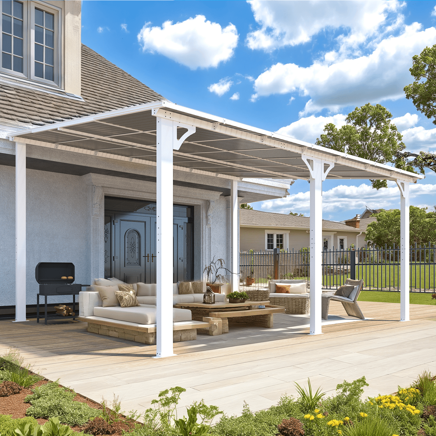 AECOJOY, Hardtop Gazebo, 14' x 12', Wall-Mounted Aluminum Pergola ...