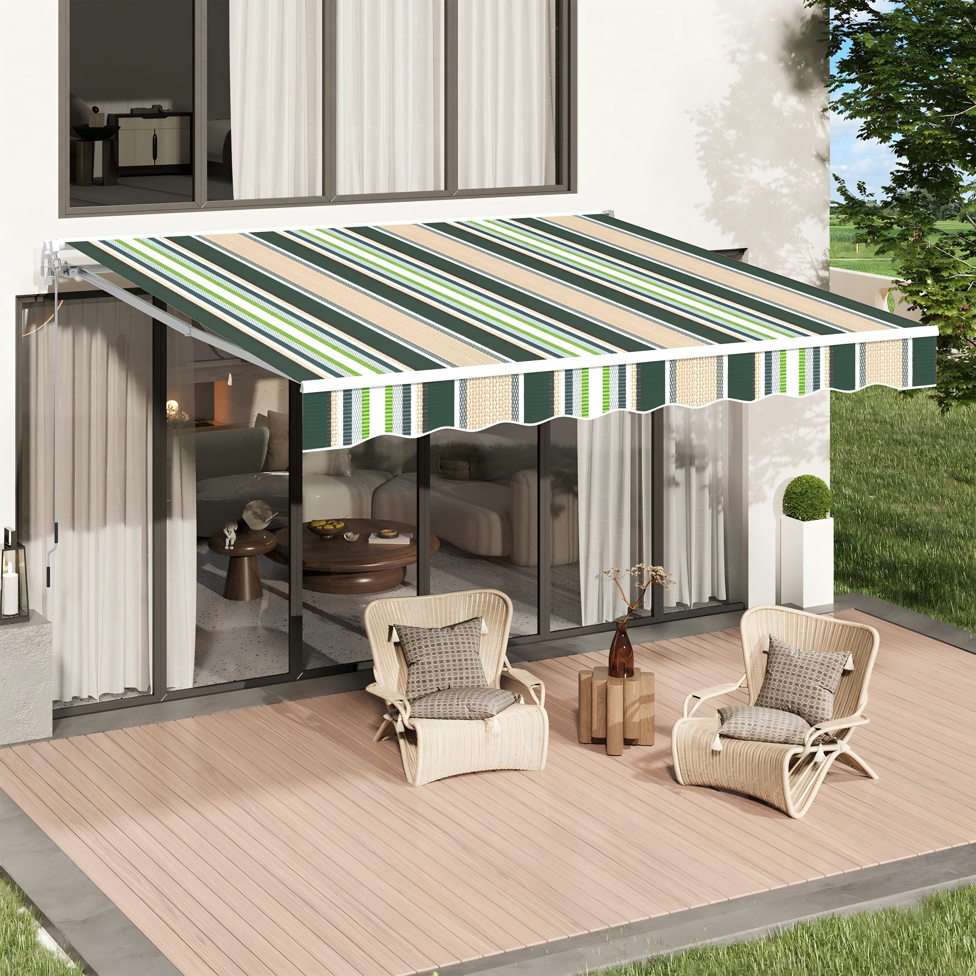 AECOJOY 13' x 10' Manual Retractable Patio Awning,Outdoor Awning ...