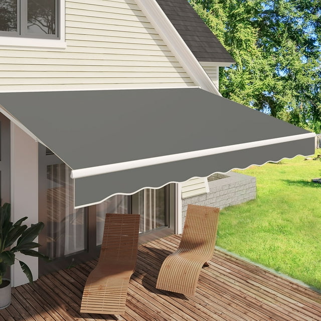 AECOJOY 13' x 8' Manual Retractable Patio Awning,Outdoor Awning Retractable Sunshade Shelter in ...