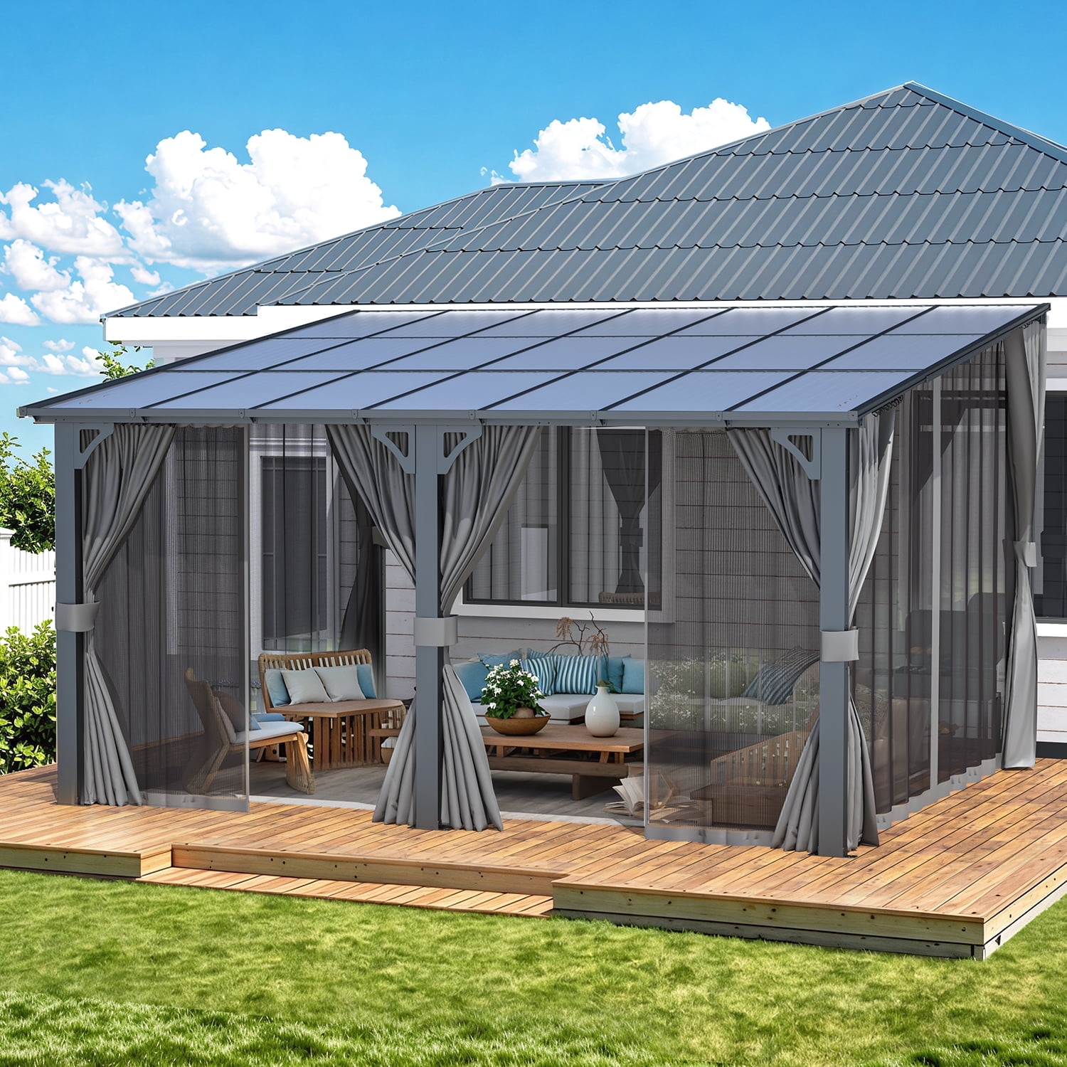 AECOJOY 14'x12' Outdoor Hardtop Gazebo w/Mosquito Net - Walmart.com