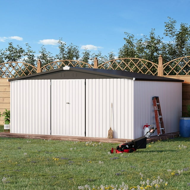 AECOJOY Large 14' x 12' Outdoor Metal Storage Shed with Lockable Door ...