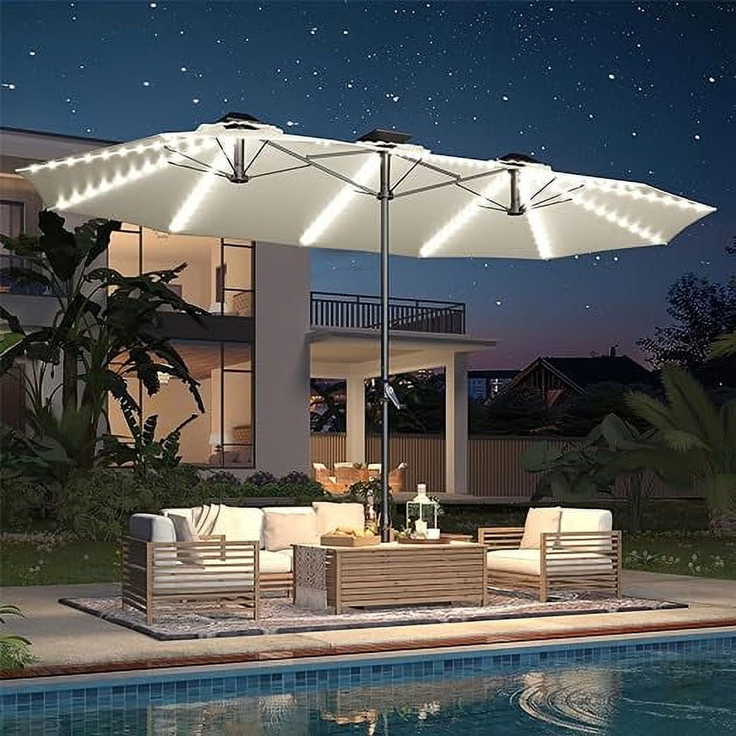 AECOJOY 15ft Patio Umbrella with Solar Lights, Double-Sided, 156 LED ...