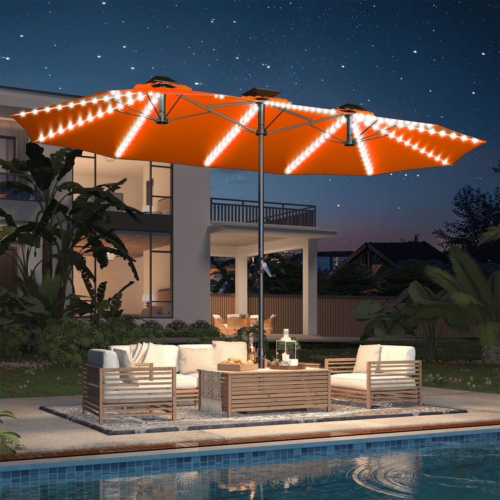 AECOJOY 15ft Patio Umbrella with Solar Lights,Outdoor Large Double ...