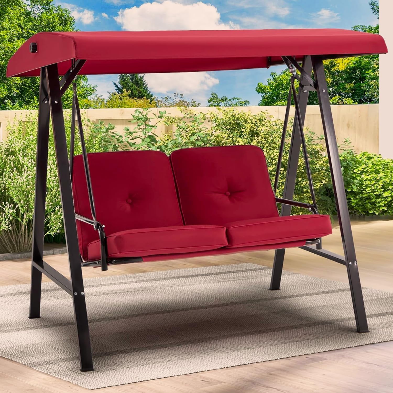 AECOJOY 2-Seat Outdoor Patio Swing Chair with Adjustable Canopy, Porch ...