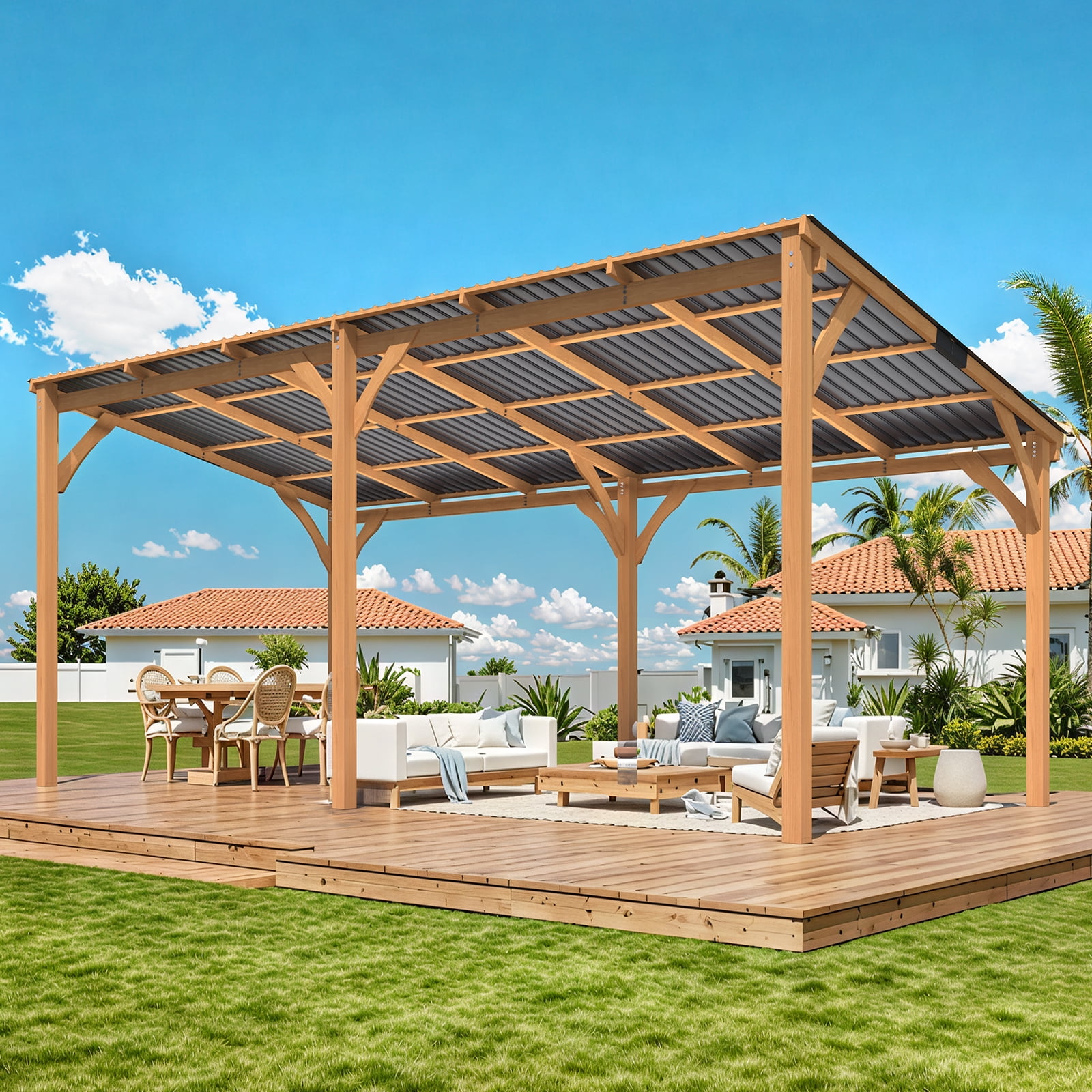 AECOJOY 20' x 10' Wood Gazebo, Outdoor Heavy Duty Wooden Pergola on ...
