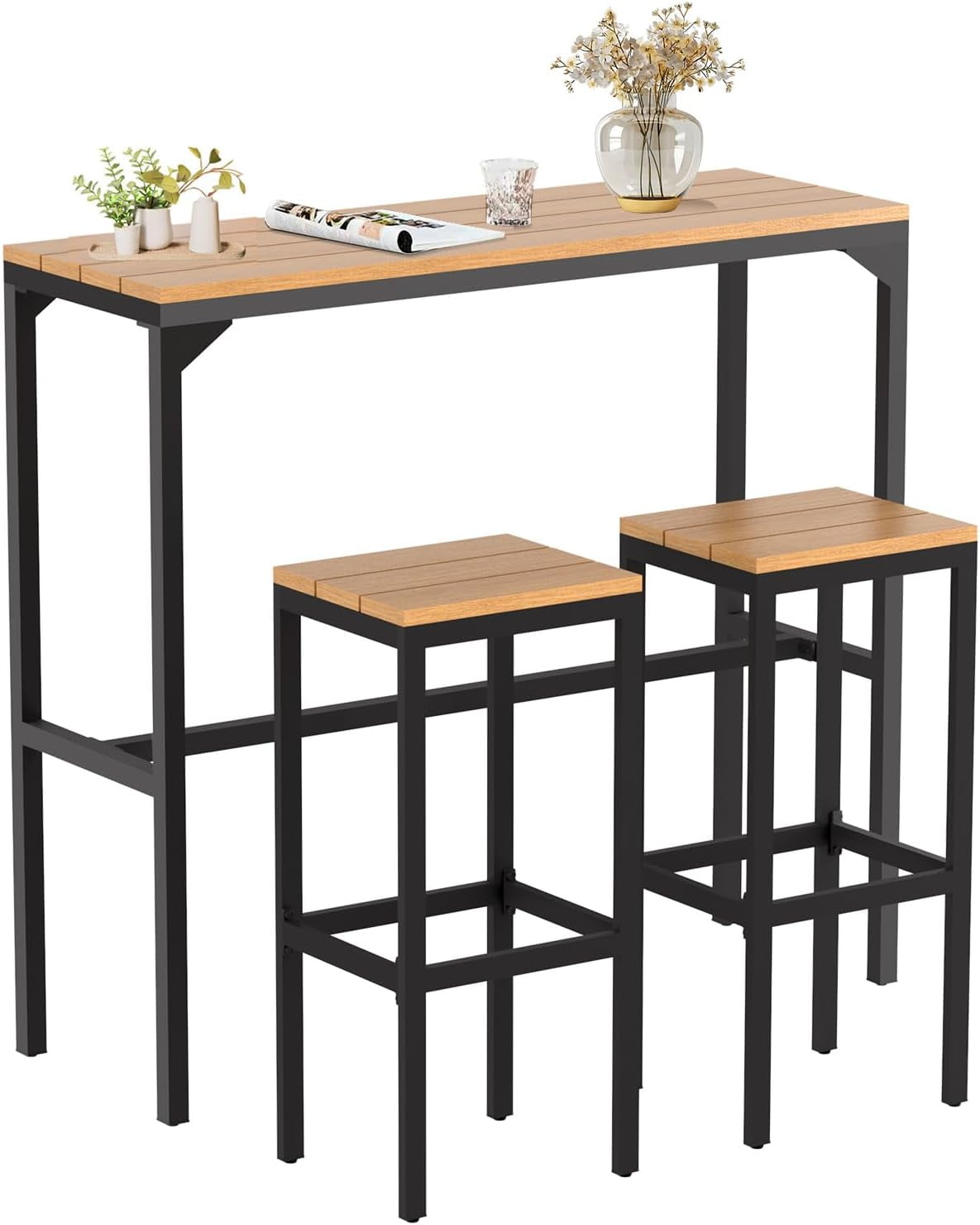 AECOJOY 3-Piece Outdoor Bar Set, Patio Bar Height Table and Chairs Set ...