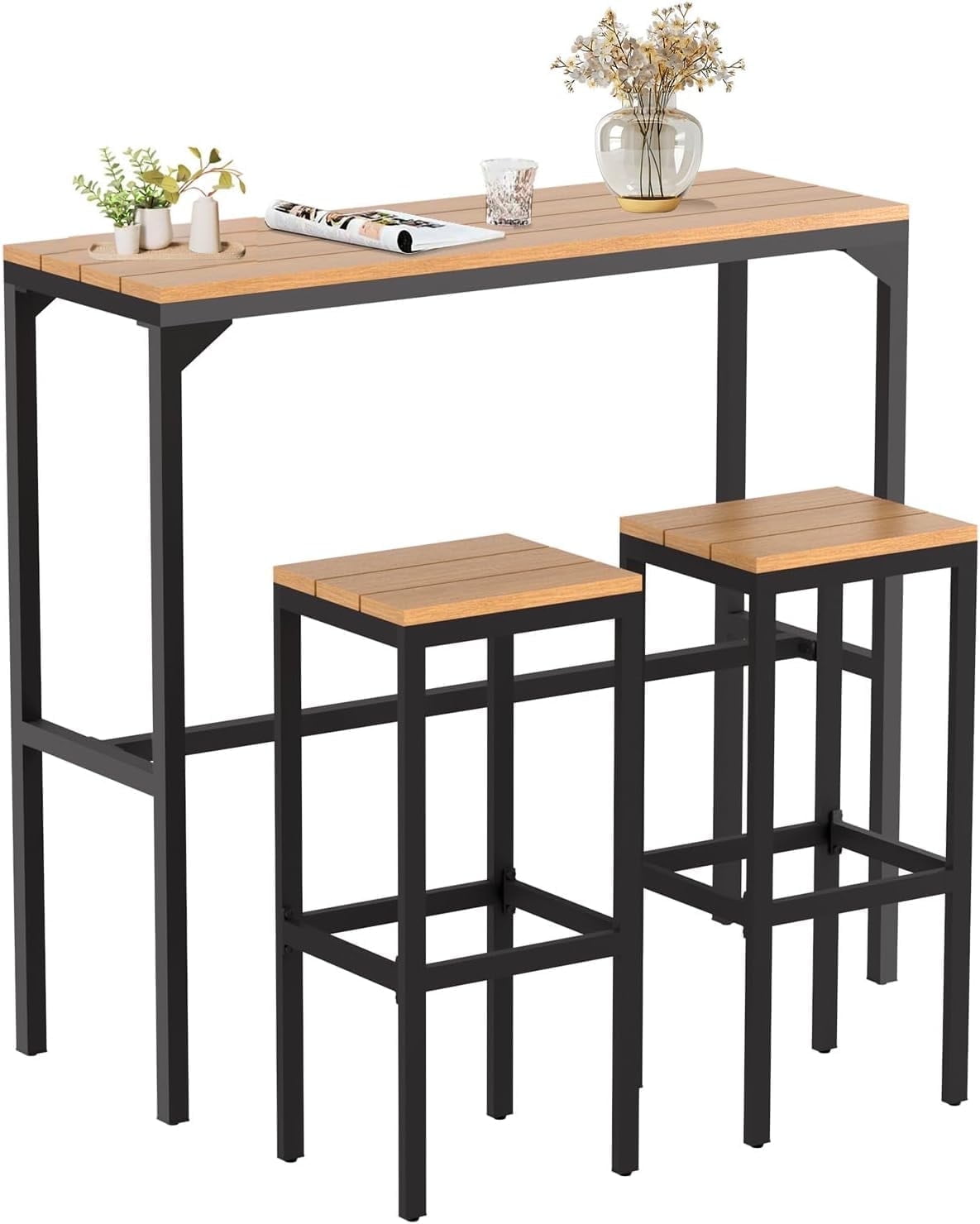 AECOJOY 3 Pieces Outdoor Bar Set of 2, Outdoor Weather Proof High Top ...