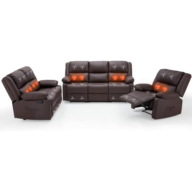 AECOJOY 3 Pieces Recliner Sofa Set with Massage Heated Function, Home ...