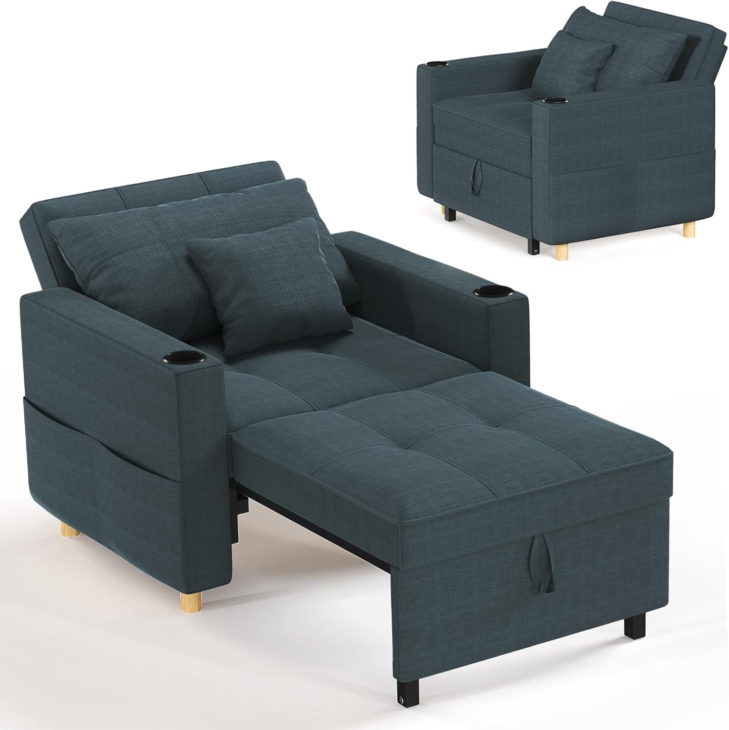 AECOJOY 3-in-1 Convertible Single Arm Chair Bed Sleeper & Futon Sofa ...