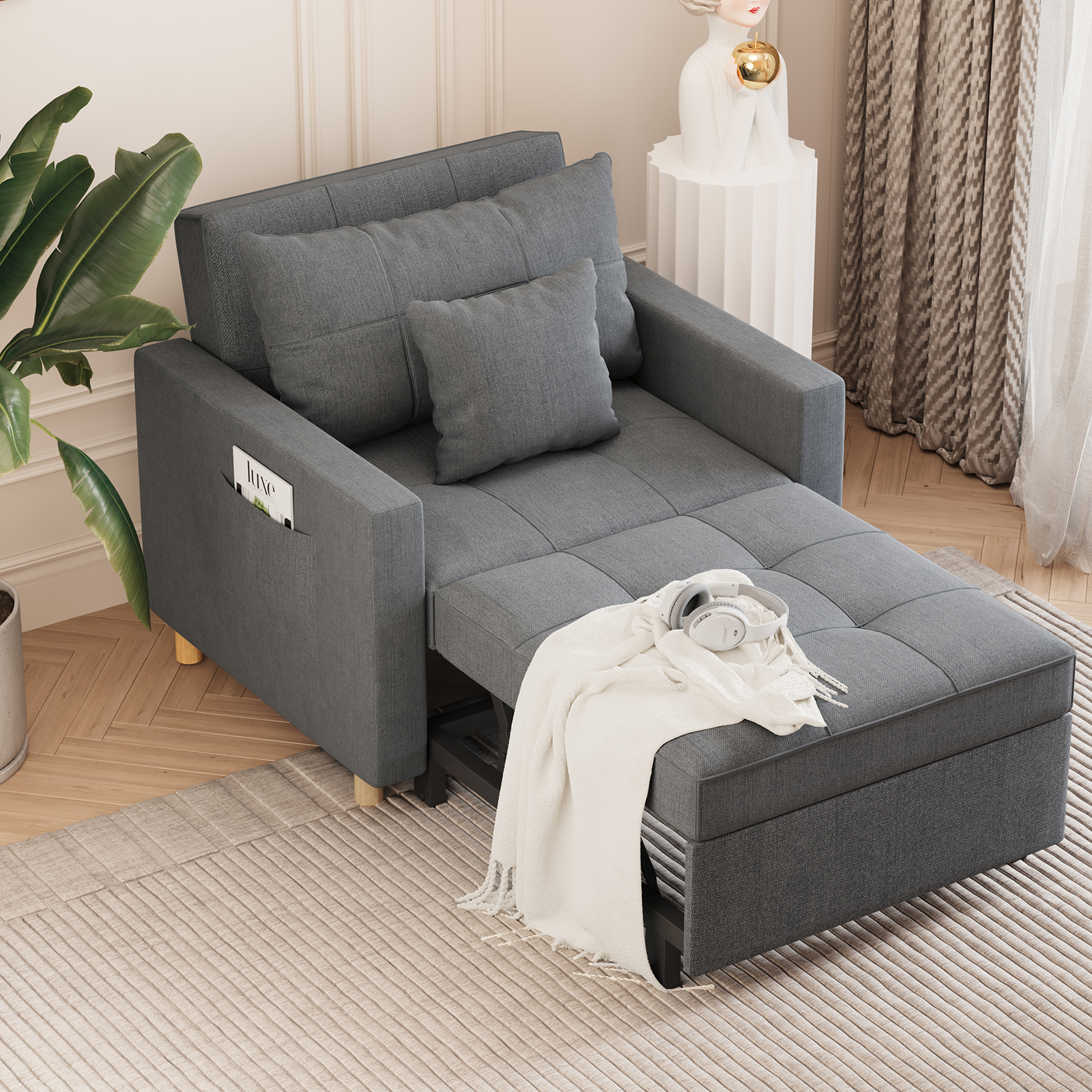 Smiaoer 3-in-1 Futon Sofa Bed Futon Chair Convertible Couch Mini Single ...