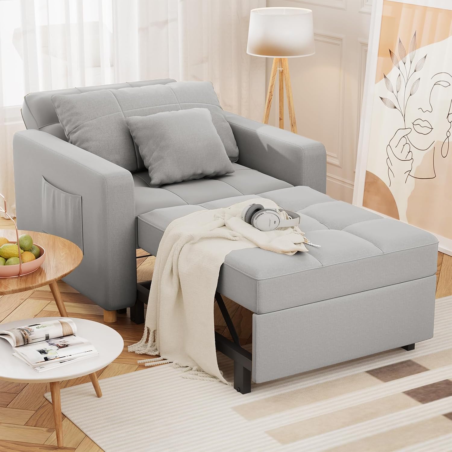 AECOJOY Convertible Chair Bed & Futon Sleeper for Adults, Space Saving ...