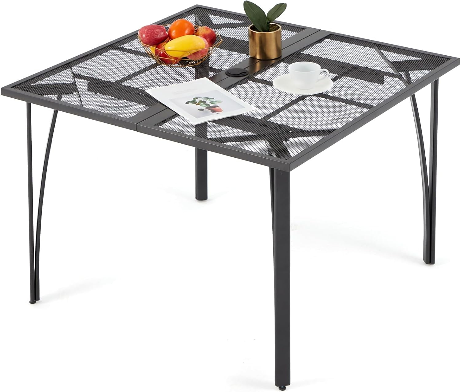 AECOJOY 39.4" Outdoor Patio Dining Table for 4, Square Metal Patio ...