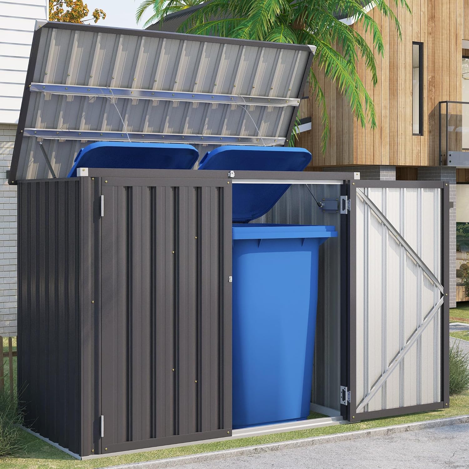 AECOJOY 46 Cu.Ft Outdoor Trash Can Storage Shed, Garbage Can Storage ...