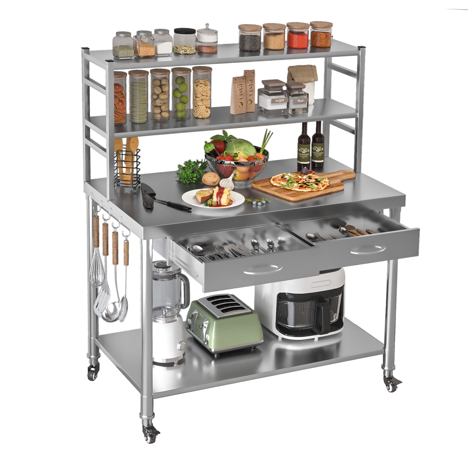 AECOJOY 48"x24" Stainless Steel Table with Shelves and Drawer, Food ...