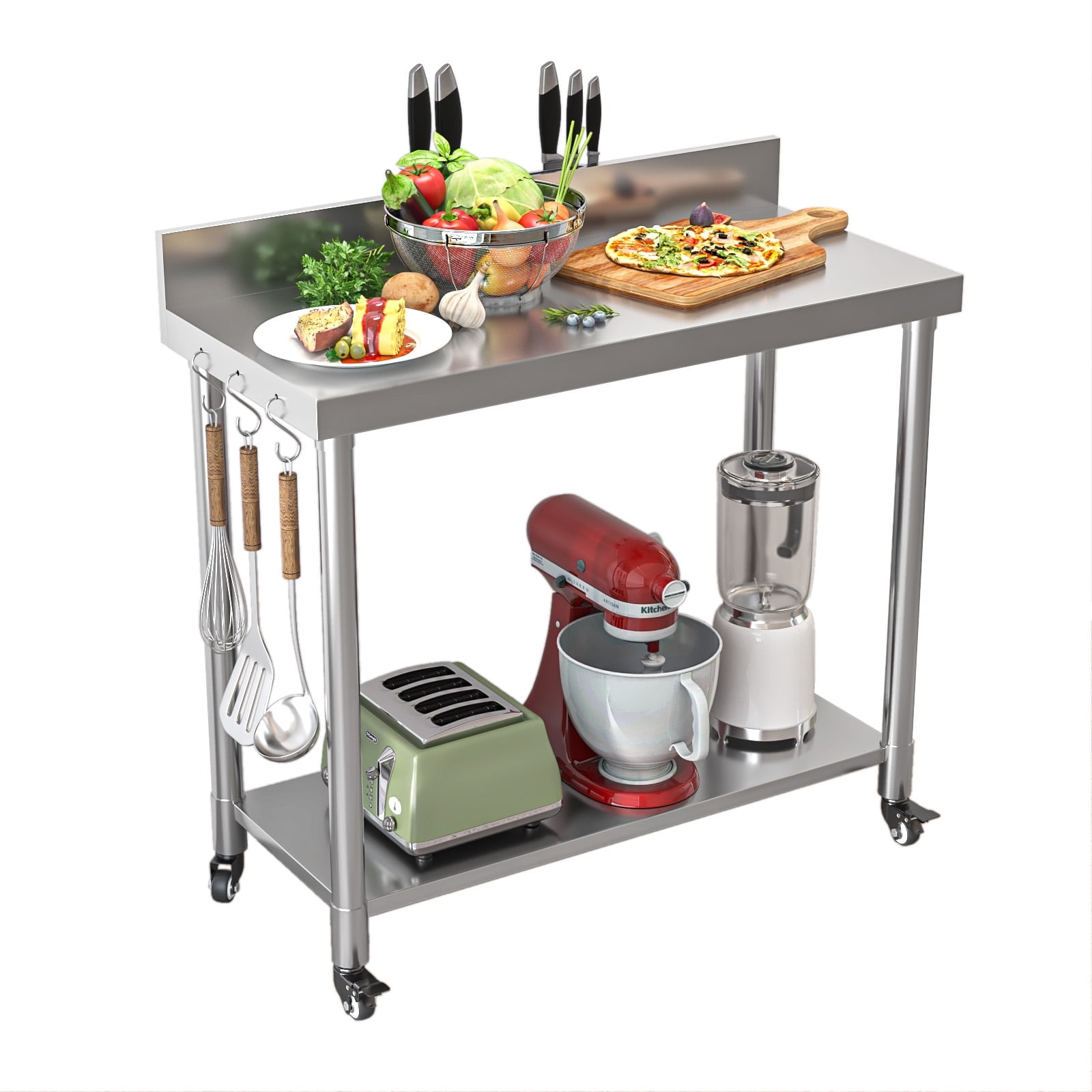 AECOJOY 49"x18" Stainless Steel Table with Shelves, Food Prep Table for ...