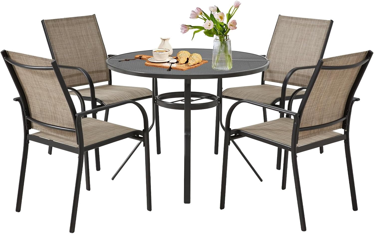 AECOJOY 5 Piece Patio Table and Chair Set for 4, Outdoor Dining Set ...