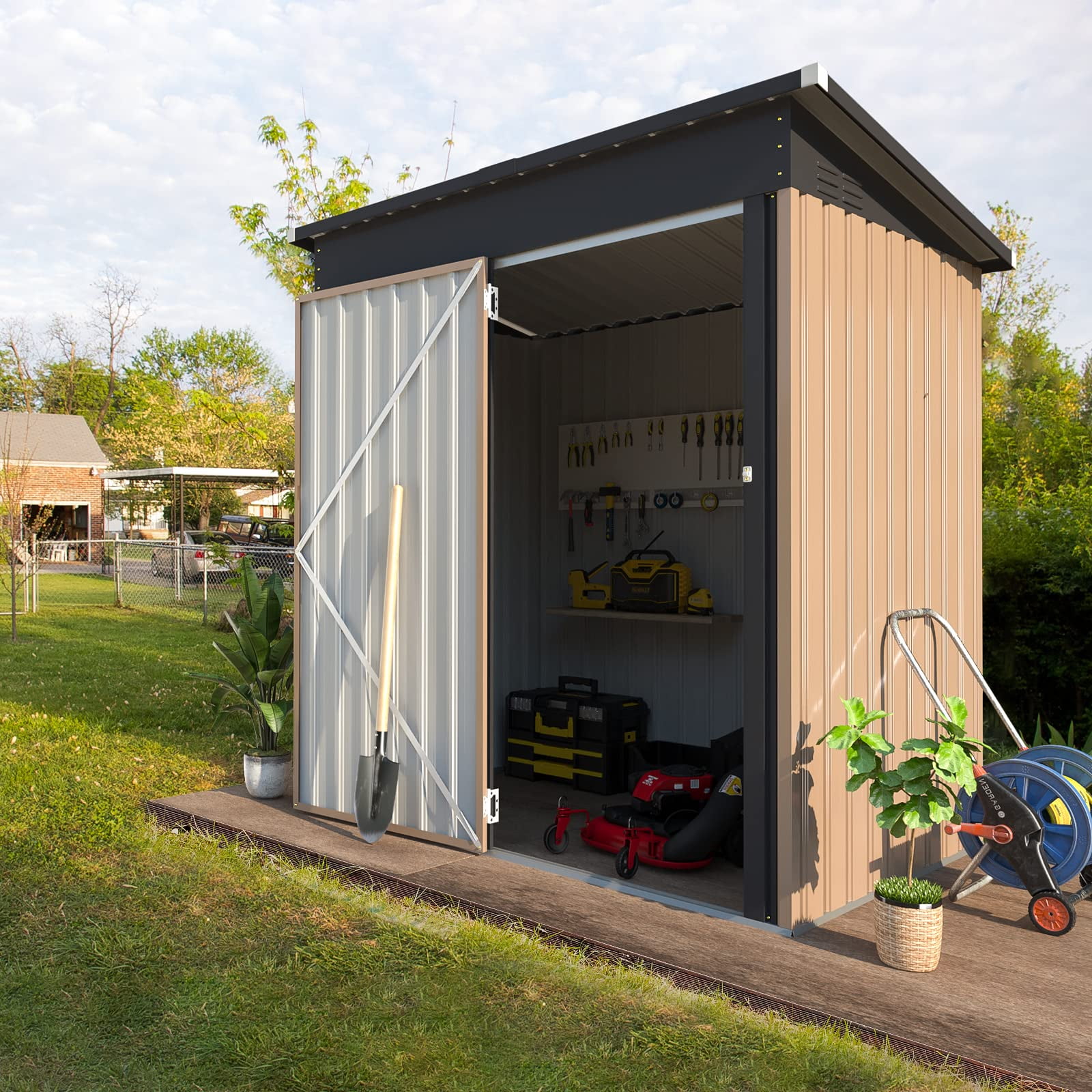 AECOJOY 5'x 3' Superior Metal Storage Shed - Lockable Door for Patio ...