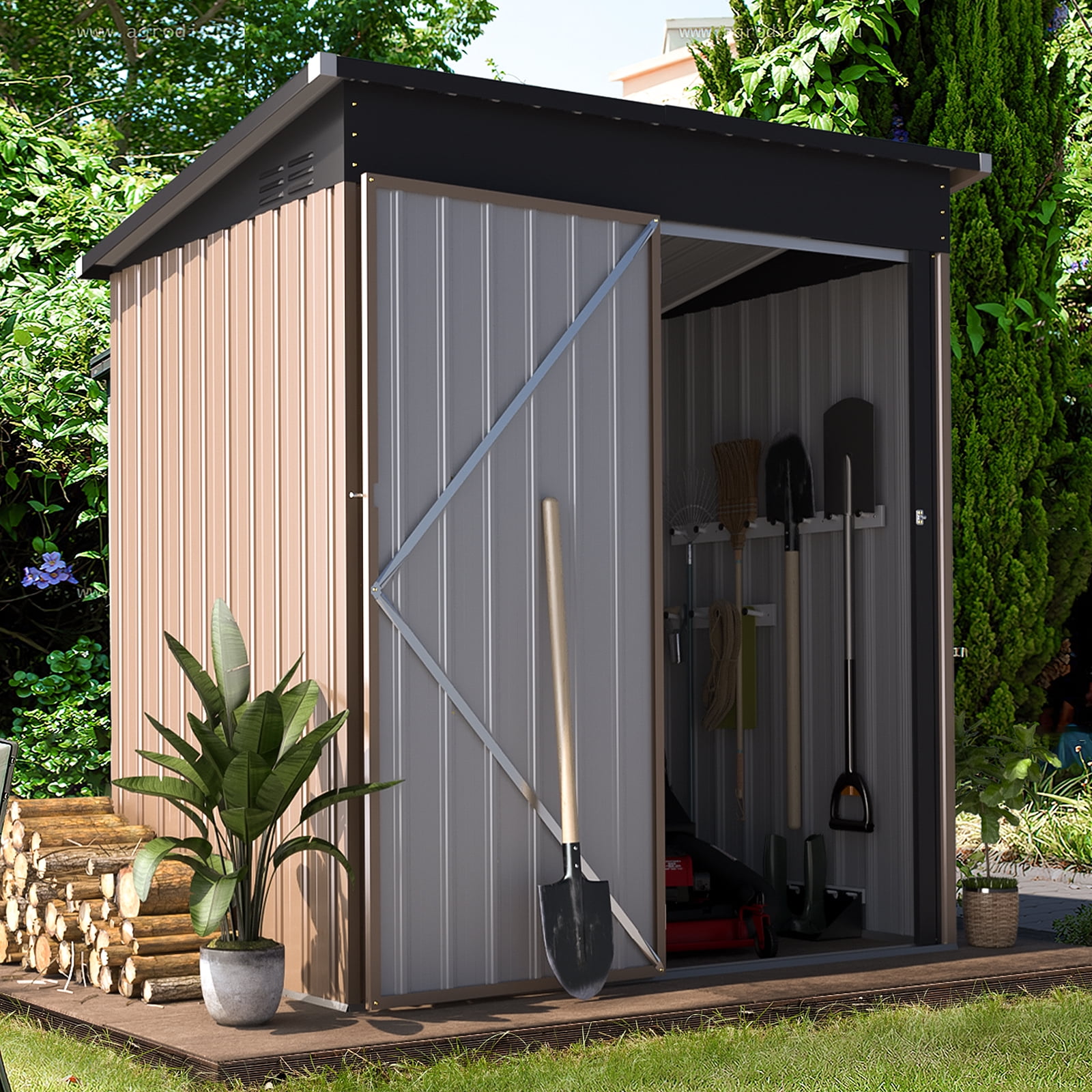AECOJOY 5'x3' Garden Lawn Outdoor Metal Storage Shed with Lockable Door ...