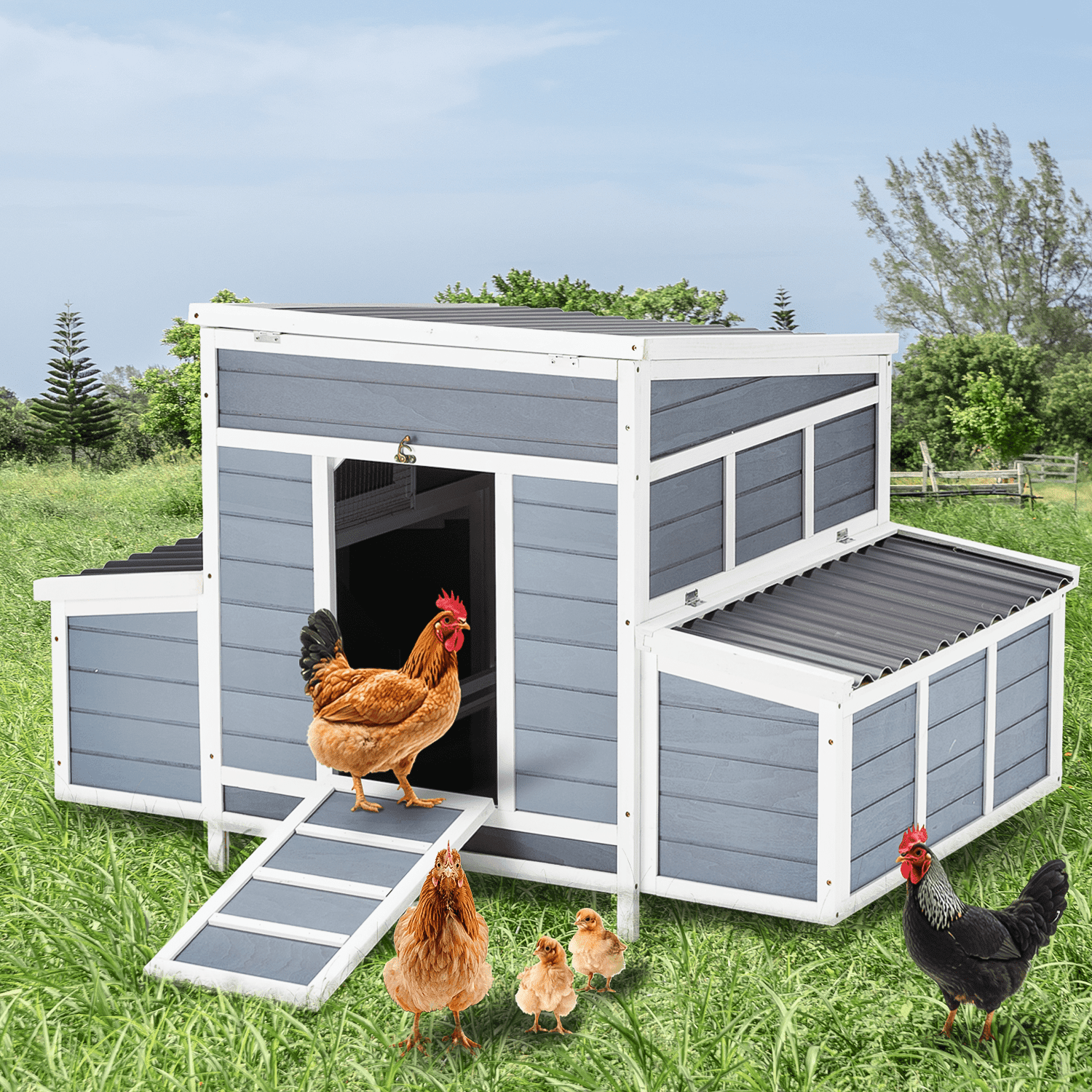 AECOJOY 56" Large Chicken Coop with 6 Nesting Boxes Outdoor Hen Chicken ...