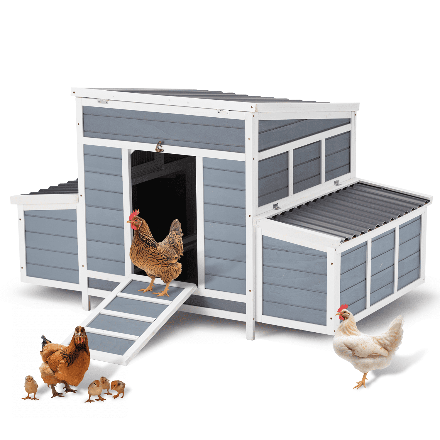 AECOJOY 56" Large Chicken Coop, 6 Nesting Boxes, Ramps & Removable Tray ...
