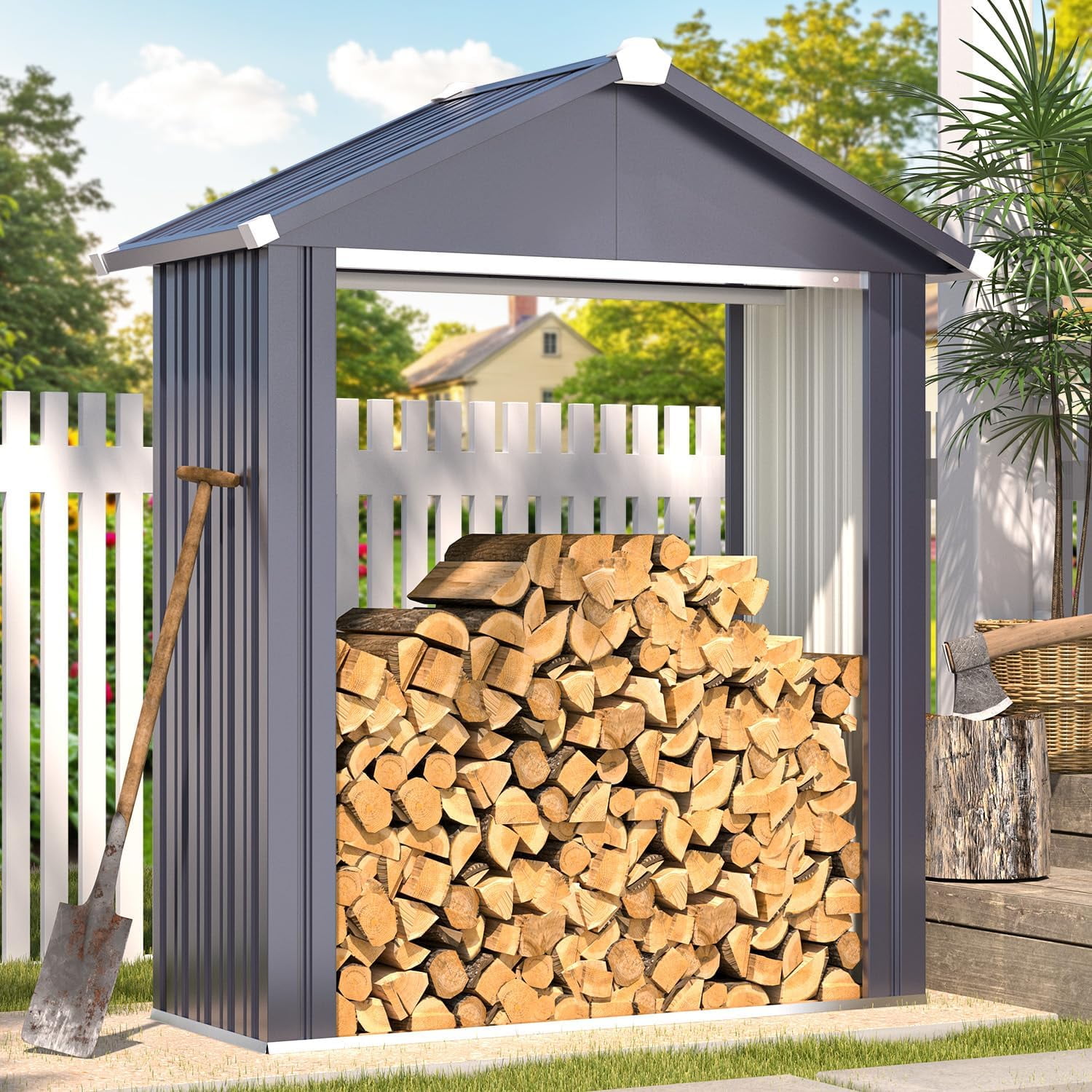 AECOJOY 5x2 Outdoor Storage Shed, Firewood Rack Outdoor Sheds & Outdoor ...