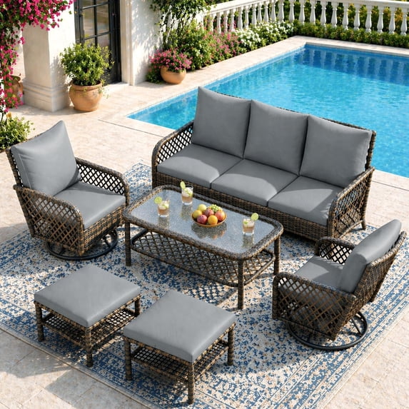 AECOJOY 6 Pcs Outdoor Furniture Set Clearance, 7-Seat Wicker Patio ...