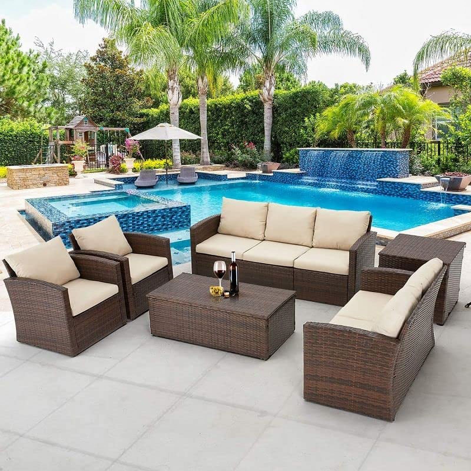 Vicluke 7 Piece Patio Furniture Set, Rattan Wicker Sectional Sofa Set ...
