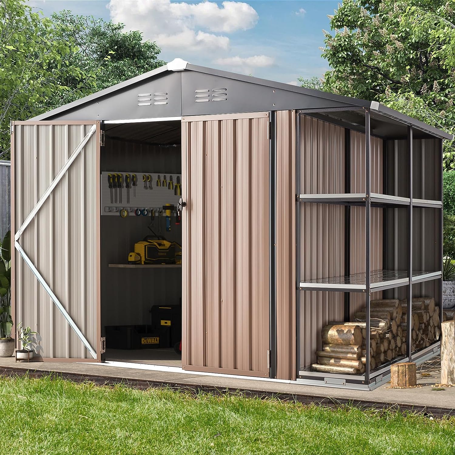 Aiho 6 x 4 FT Outdoor Storage Shed on Clearance with Metal Base Frame ...