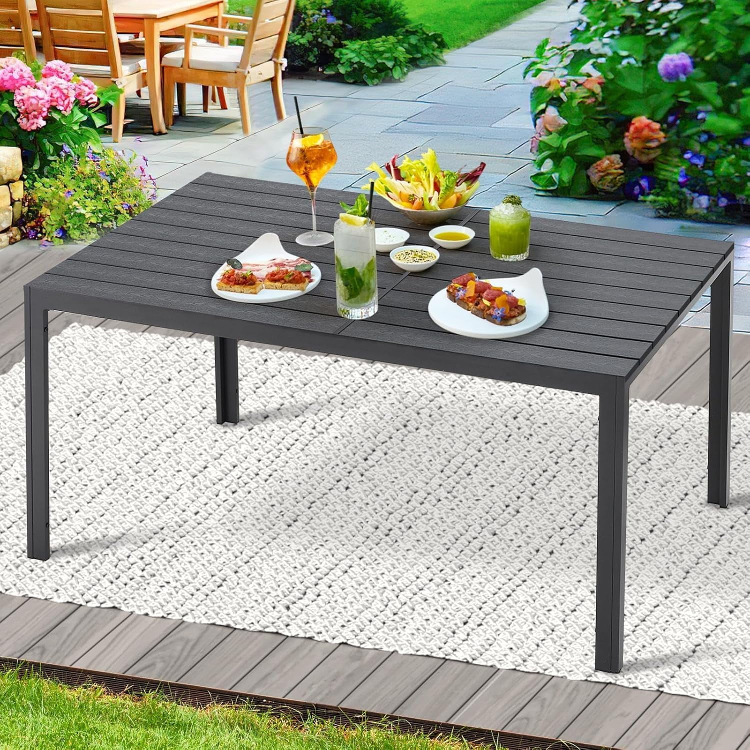 AECOJOY 60" Outdoor Dining Table, Aluminum Patio Table with Wood ...