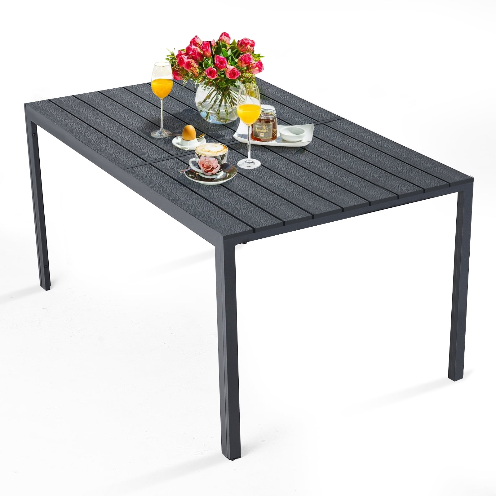 "AECOJOY Black Metal Rectangular Outdoor Dining Table, 60""x35.5 ...