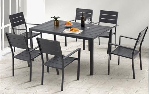 AECOJOY 7 Piece Outdoor Dining Set, 60" x 36" Aluminum Patio Table and ...