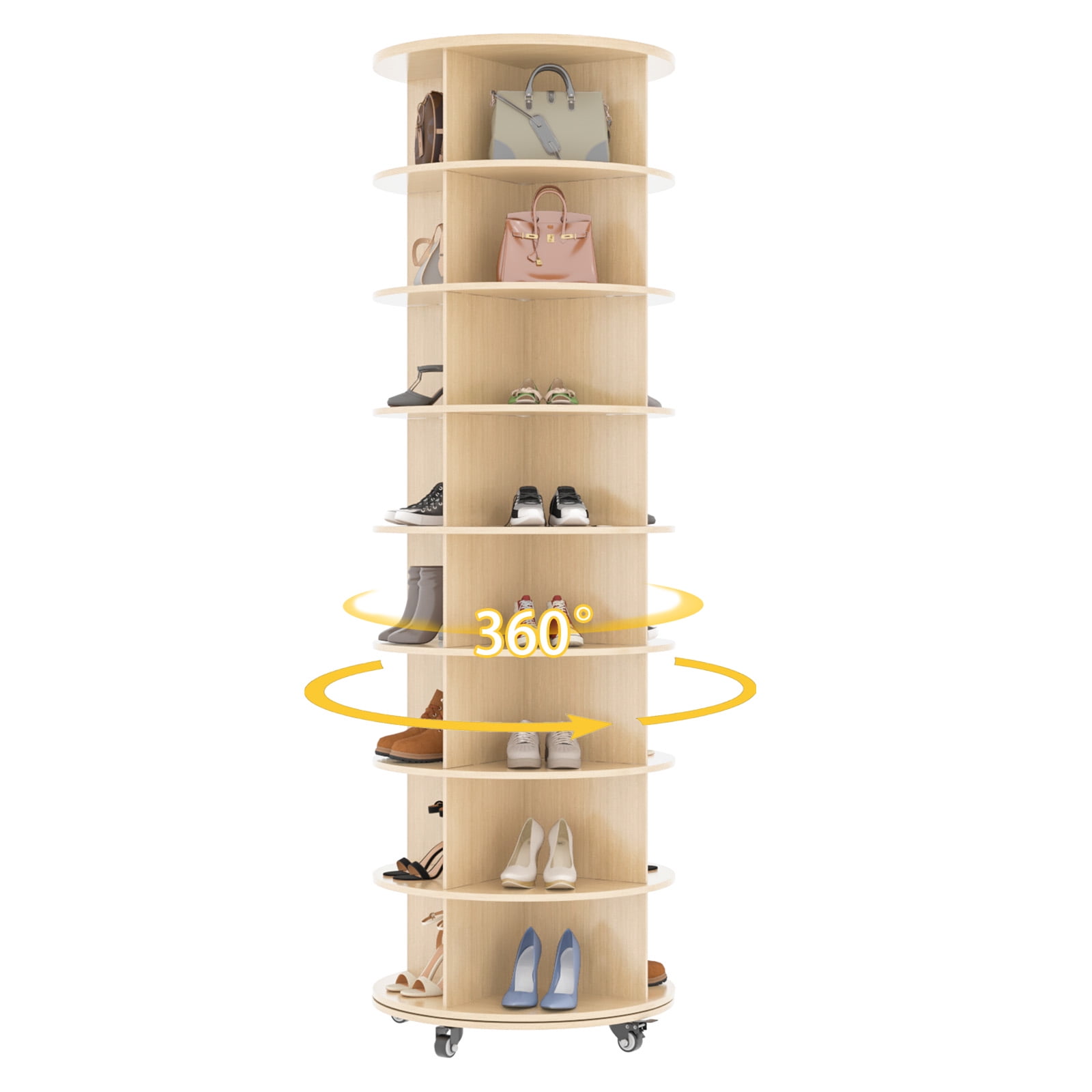 AECOJOY 8-Tier Rotating Shoe Rack with 4 Casters, 360° Spinning ...