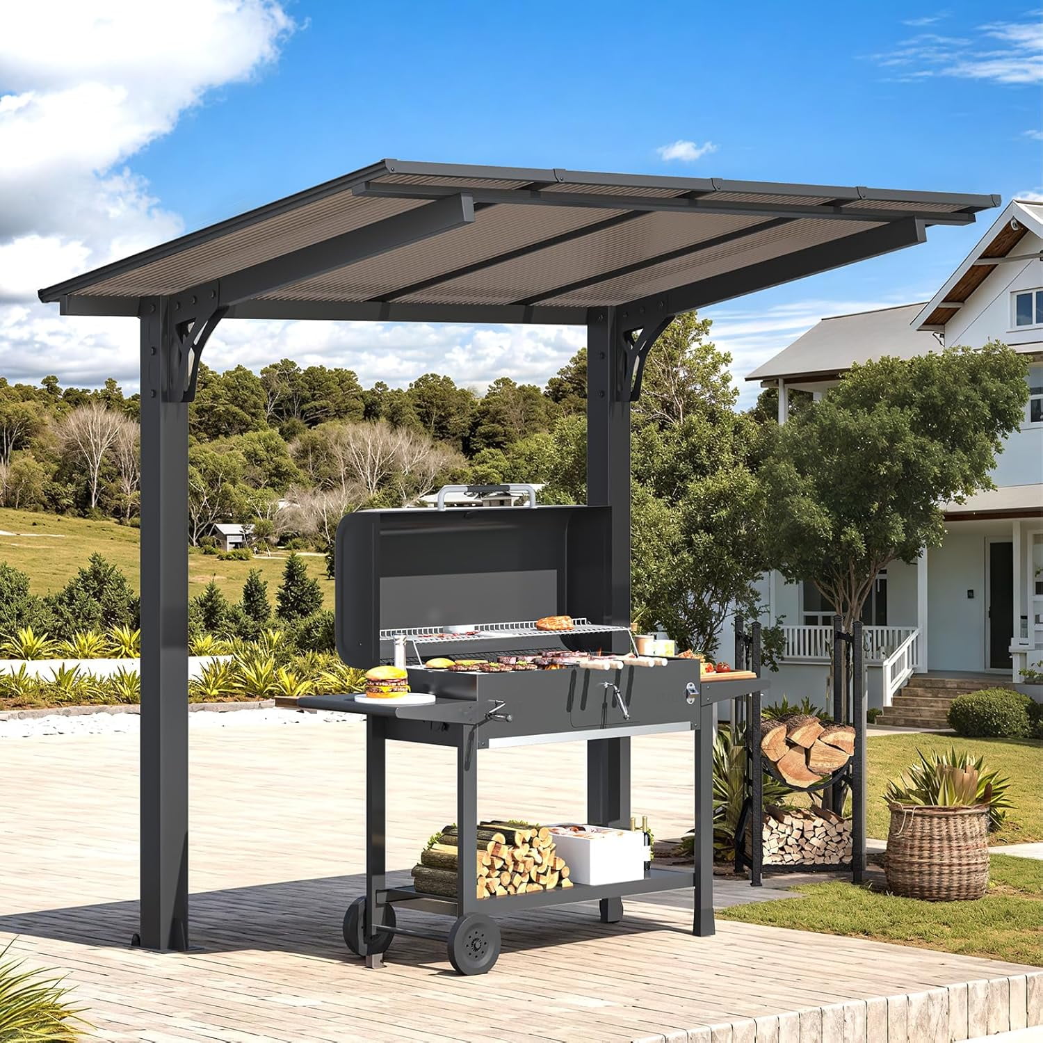 AECOJOY 8' x 5' Gazebo Outdoor Pergola for Patio, Freestanding Lean to ...