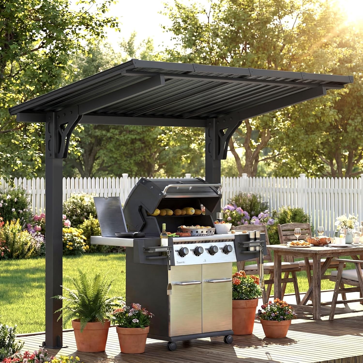 AECOJOY 8' x 5' Lean to Grill Gazebo Hardtop Outdoor Pergola for Patio ...