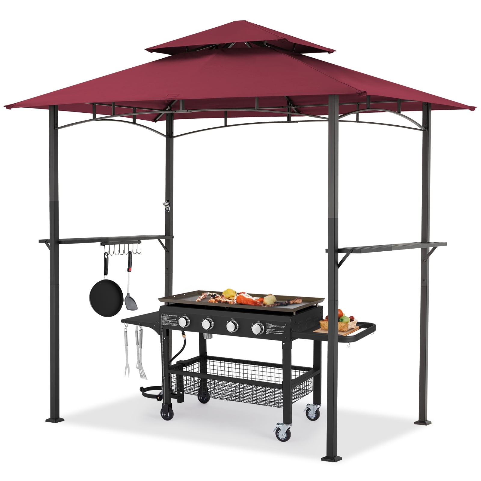 AECOJOY 8' x 5' Outdoor Grill Gazebo with Vented Top, Double Tier BBQ ...