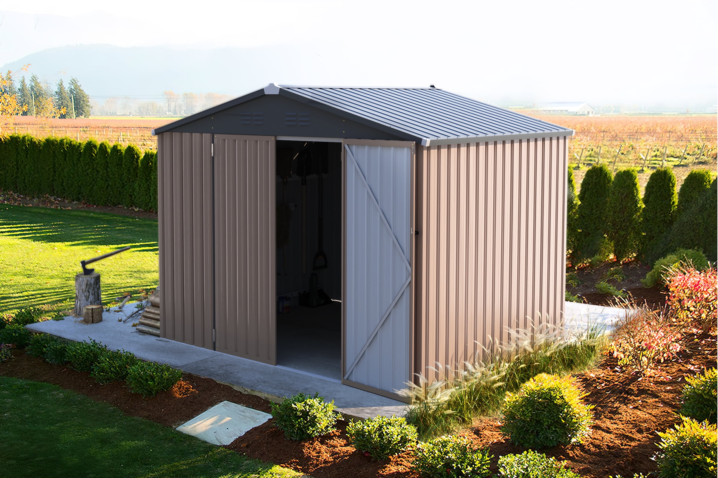 AECOJOY 8' x 6' Outdoor Metal Storage Shed, Lockable Door, Durable ...