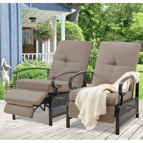 AECOJOY Adjustable Patio Reclining Lounge Chair Set of 2 with Umbrella ...